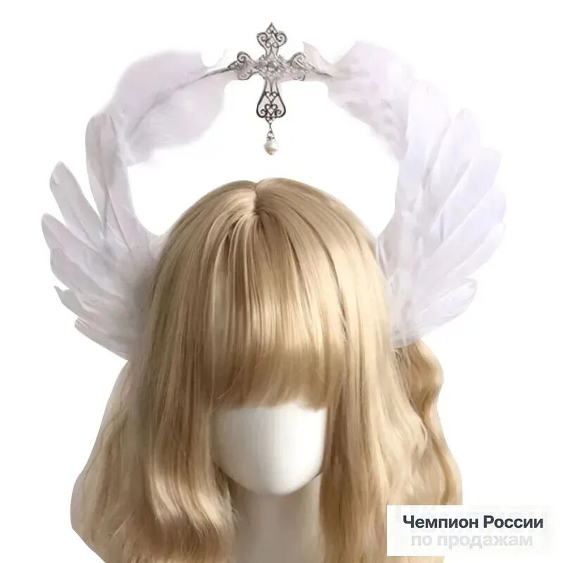 (1шт) Повязка с нимбом Богоматери Лолиты-Белое перо, Серебряная повязка крестом