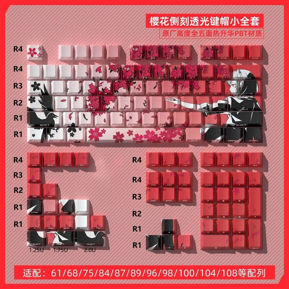 Кейкапы для механической клавиатуры, Sakura, PBT клавиши (Красный)