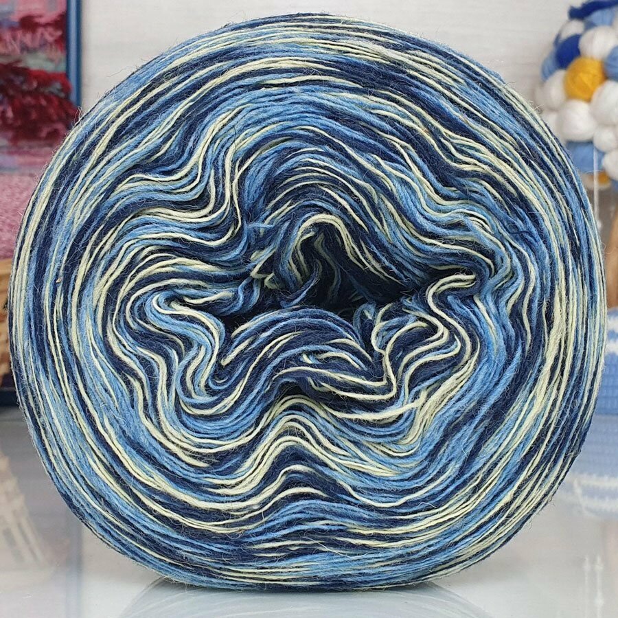 Пряжа Рассказовская ангорка меланж 62-1 т. син/лимон/голубой (2 мотка)