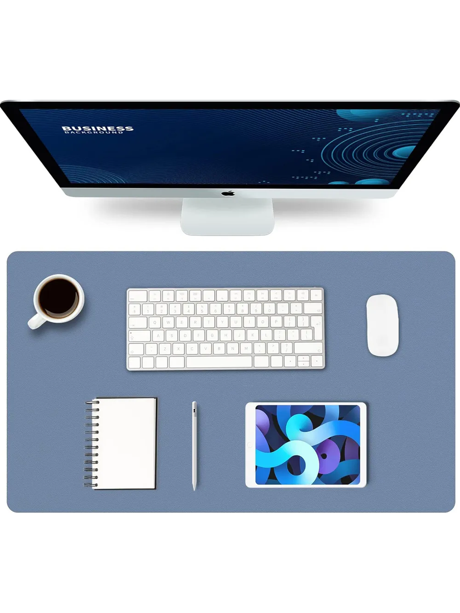 Коврик для мыши 35 х 60 см и клавиатуры, большой, водонепроницаемый, кожаный, для офиса и дома, синий