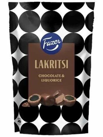 Fazer lakritsi chocolate&liquorice лакричные конфеты в молочном шоколаде 140 гр, (из Финляндии)