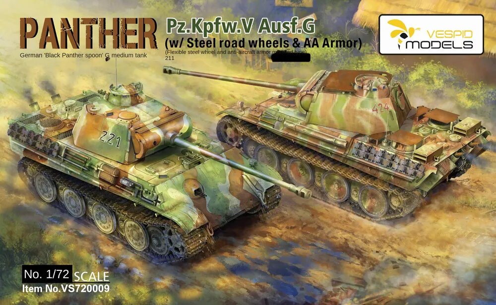 VS720009 1/72 Pz.Kpfw.V Panther Ausf.G Модель сборки танков (со стальными колесами и броней АА) 2 в 1