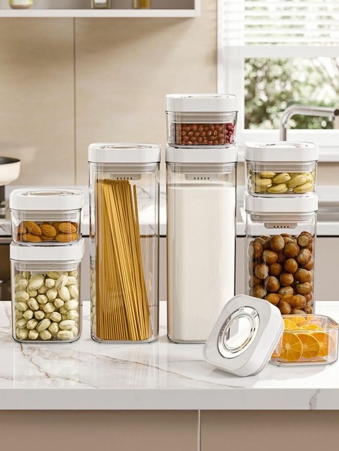 Набор герметичных контейнеров для сыпучих продуктов, пищевые банки с клипсами для хранения крупы, муки, сахара, чая, кофе, вакуумные, стеклянные (с крышкой)