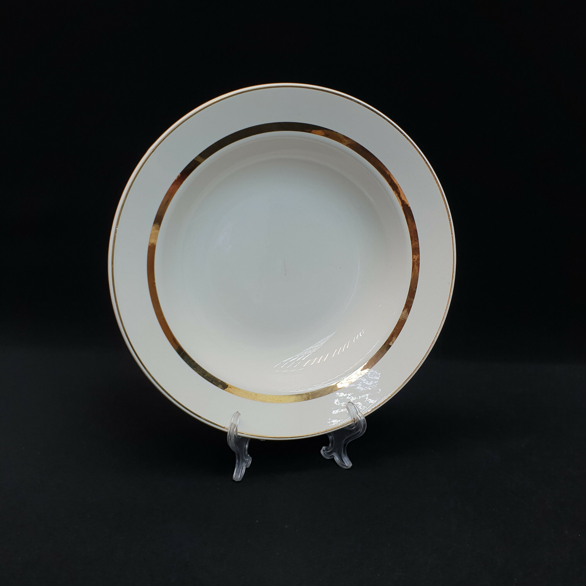 Винтажная суповая тарелка Конаково, фаянс золочение 235 мм, СССР