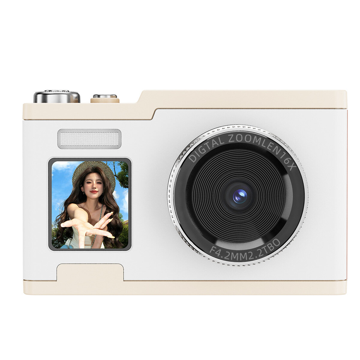 Цифровая камера с 16-кратным зумом, фильтром для улучшения цвета кожи, эффектом улучшения внешности, функцией влога, режимом макросъемки, встроенной подсветкой, длительным временем работы от батареи, может подключаться к мобильным телефонам.