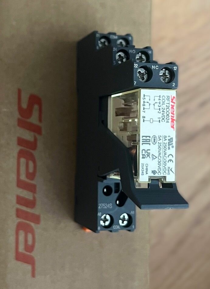 RFT2CO024_Реле в сборе с колодкой, скобой (2CO, 8A, 24VDC)_SHENLER