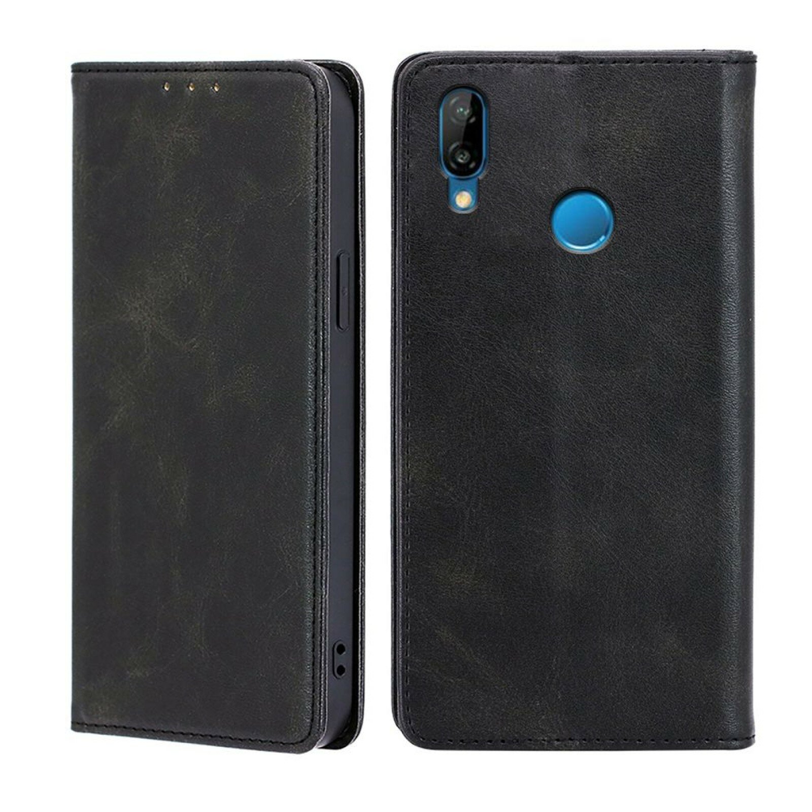 Чехол-книжка MyPads для Huawei P20 Lite / Nova 3e из натуральной телячьей кожи с магнитным замком, черный