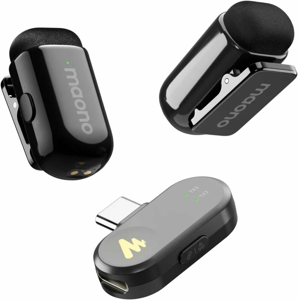 MAONO Микрофон MAONO Wave T1 Mini беспроводной петличный микрофон для iPhone 16 15, Android, планшета, ПК, петличный микрофон с разъемом USB-C, черный матовый