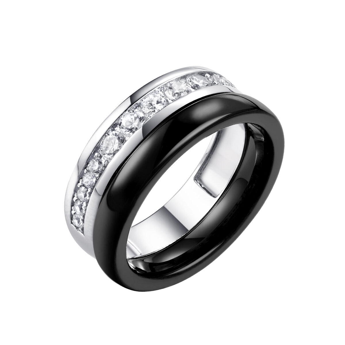 Кольцо, серебро, 925 проба, керамика, фианит