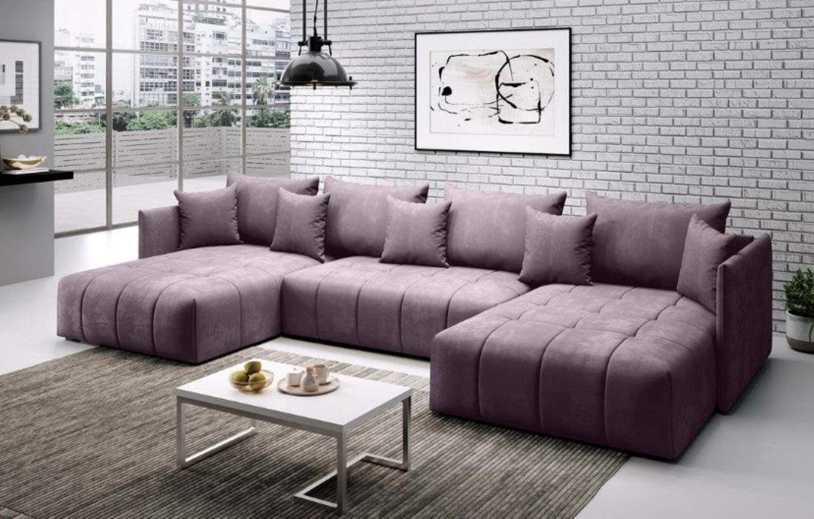 Диван П-образный "Керри" ДиванРус, еврокнижка, 353*180 см, антивандальный велюр, розовый, ящик для белья