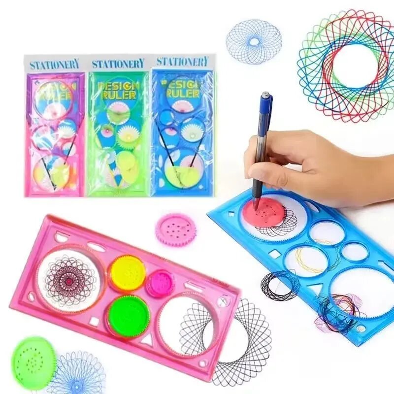 Трафарет набор для рисования / линейка спирограф для творчества / 1 набор случайных цветов