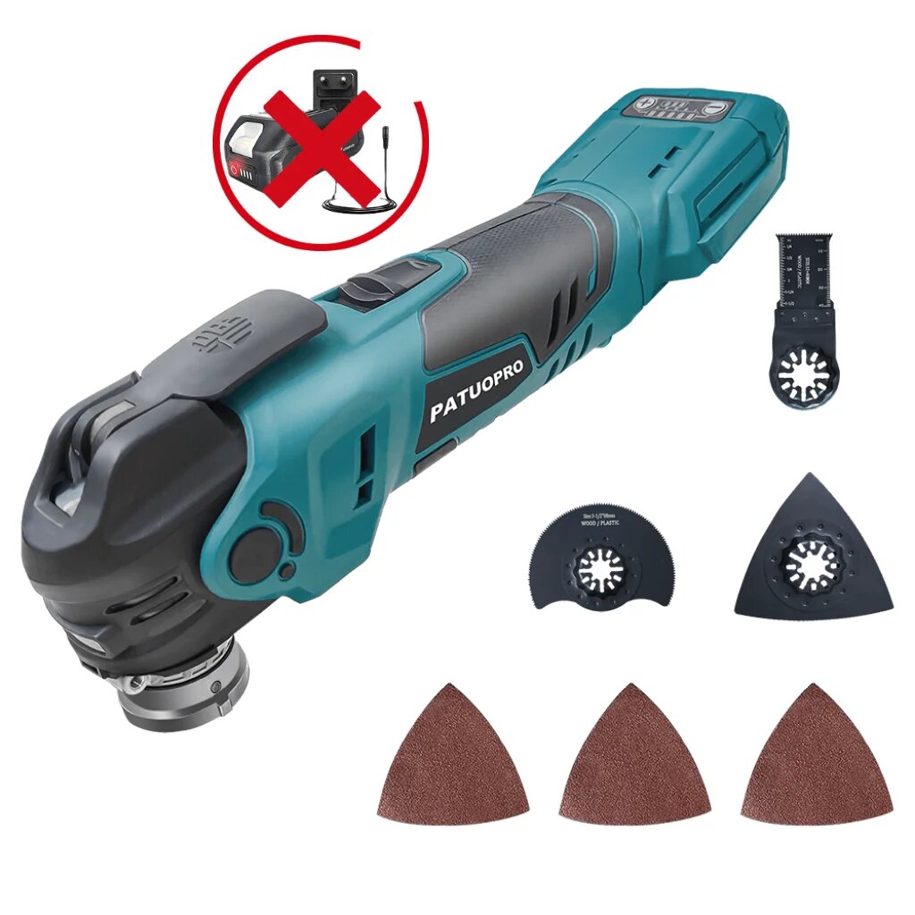 Бесщеточный аккумуляторный осциллирующий многофункциональный инструмент PATUOPRO с регулируемой скоростью, фрезерный станок для обработки дерева, совместимый с аккумулятором Makita 18V