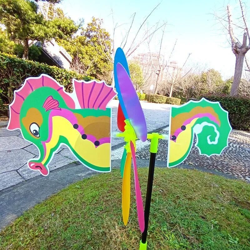 Флюгер Морской конек 3D вертушка для сада и детской площадки, яркий декор для праздника