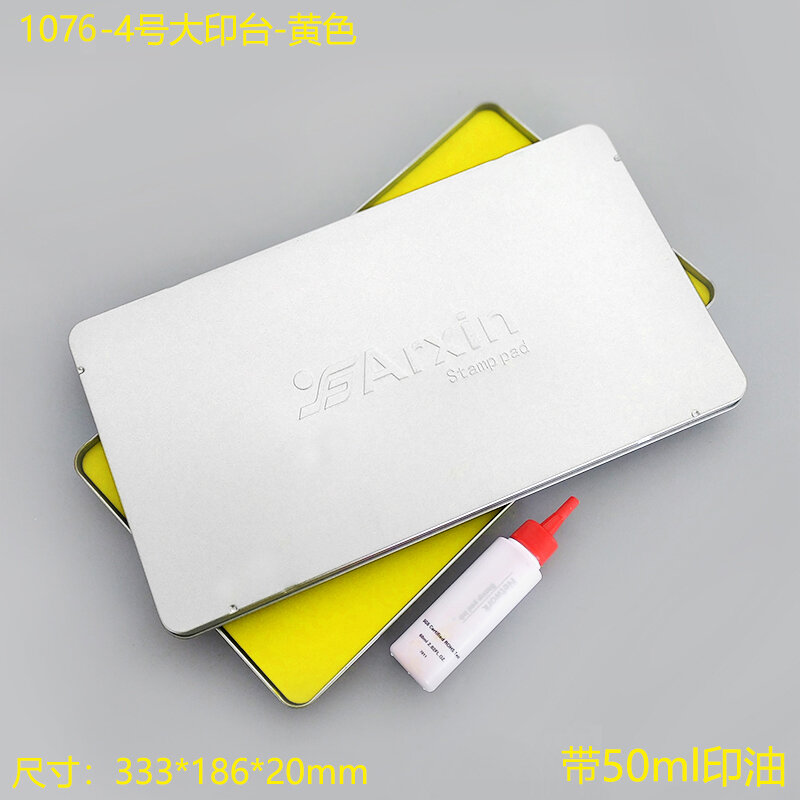 Красная прямоугольная железная коробка с штемпельной подушкой, сверхбольшой синий быстросохнущий штемпельный штамп для отпечатков рук и ног, зеленые и фиолетовые штемпельные чернила для офисного использования.