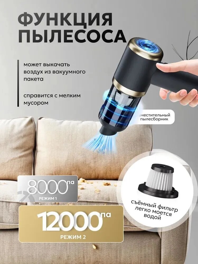 V84b Аккумуляторная воздуходувка 2в1 для уборки, пылесос с 5 насадками, 55 Вт — фото 1