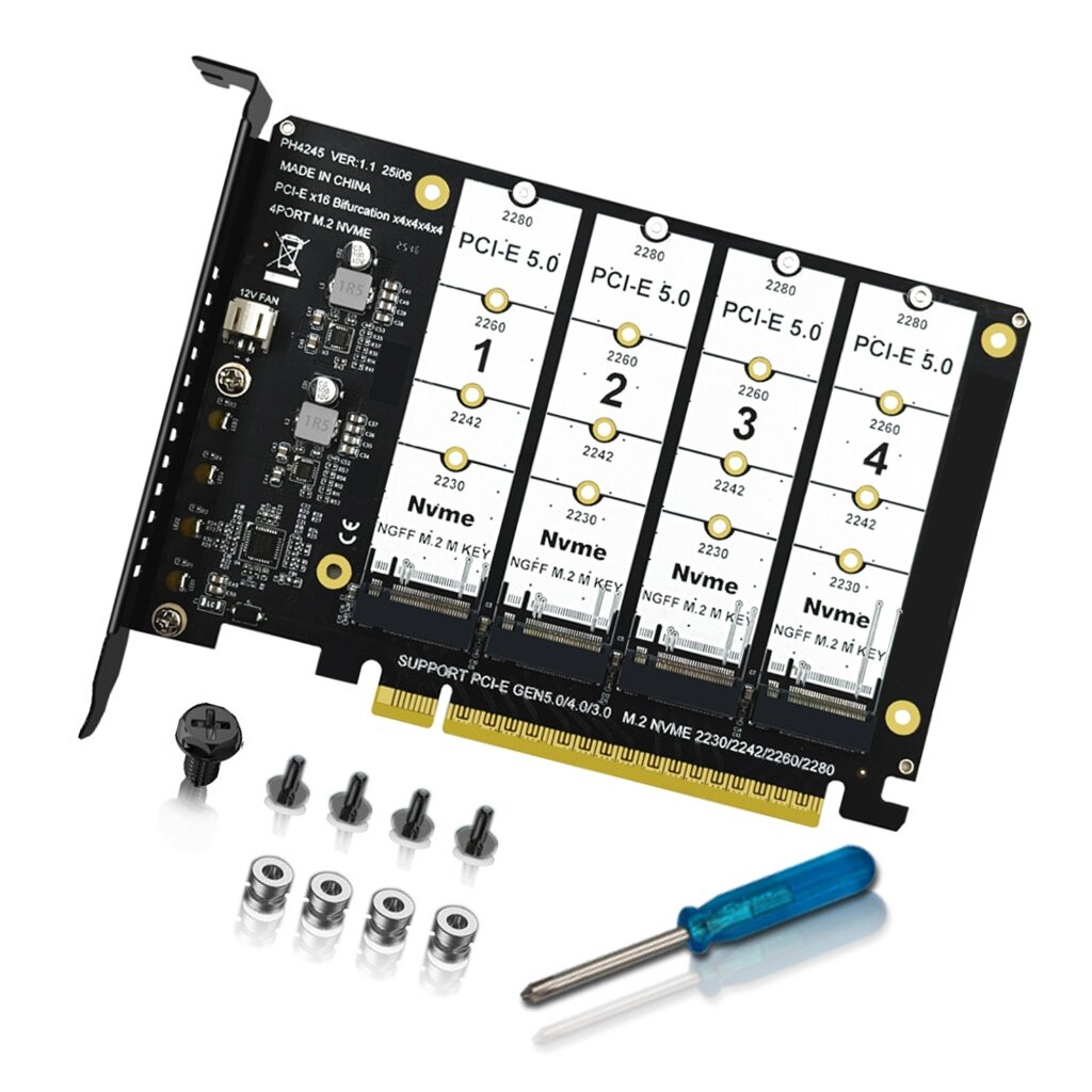 4-портовый преобразователь M.2 NVME SSDS в PCIE x16 для высокопроизводительной передачи данных