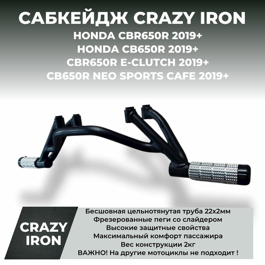 Сабкейдж HONDA CB650R, CBR650R 2019+ CRAZY IRON, чёрный матовый цвет