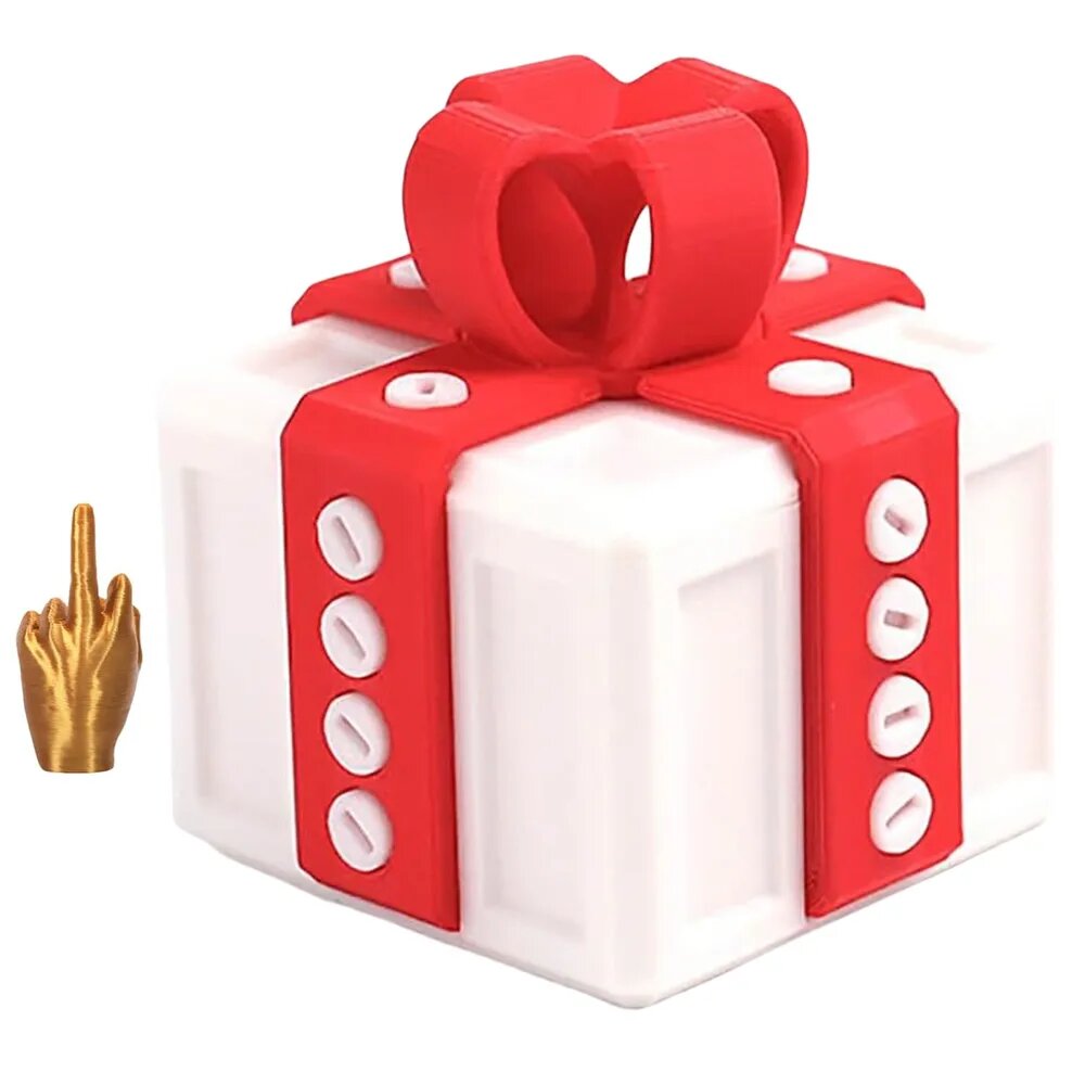 3D принтер подарочная коробка с шуточным болтом и фигуркой среднего пальца бело-красная 6 см
