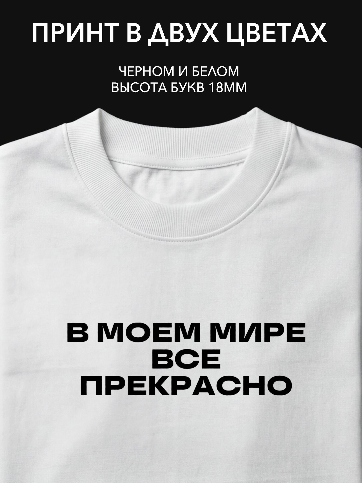 Термопринт надпись "В моем мире все прекрасно" на одежду для стильного образа в повседневной жизни.