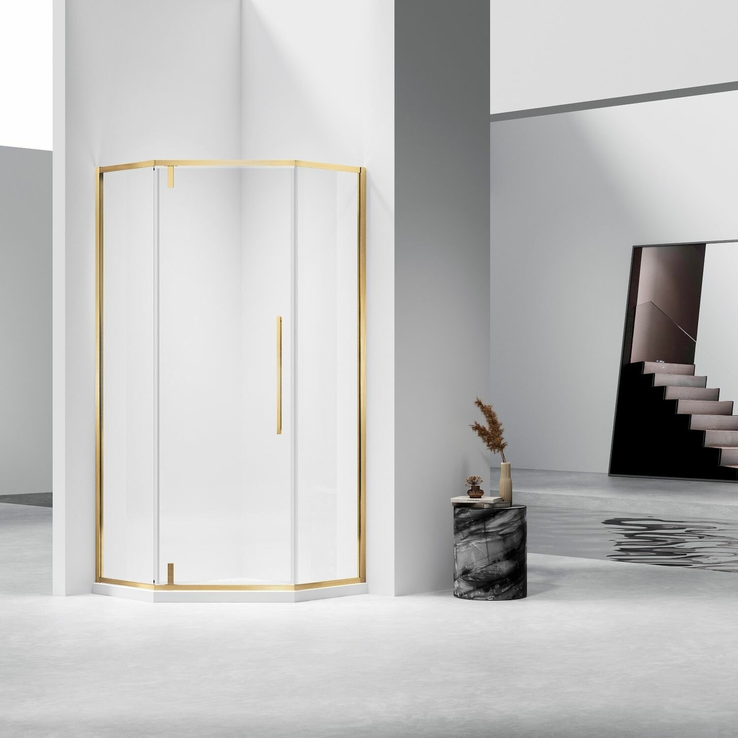 Душевой уголок Vincea Слим-Н (Slim-N) VSP-4SN900CLG, 900*900, брашированное золото, стекло прозрачное