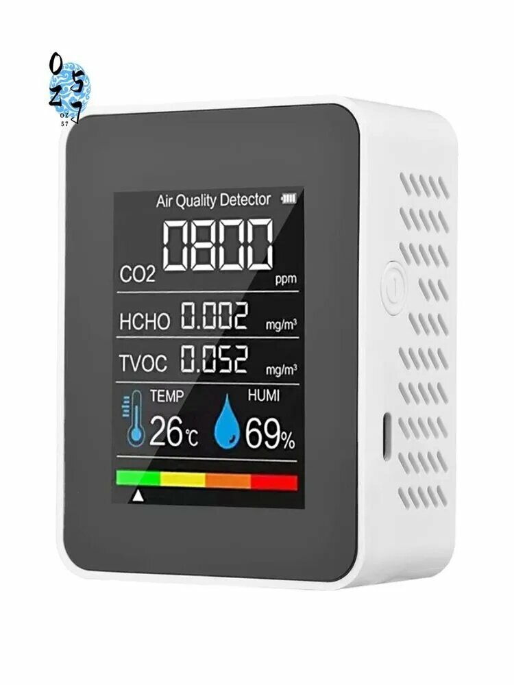 Q5(Z I X N) 5 в 1 Монитор качества воздуха TVOC HCHO Измеритель температуры и влажности CO2, перезаряжаемый USB-детектор CO2 Белый