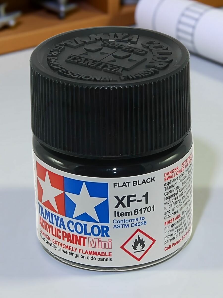 XF-1 Flat Black (Черная матовая) акриловая краска, 10 мл.