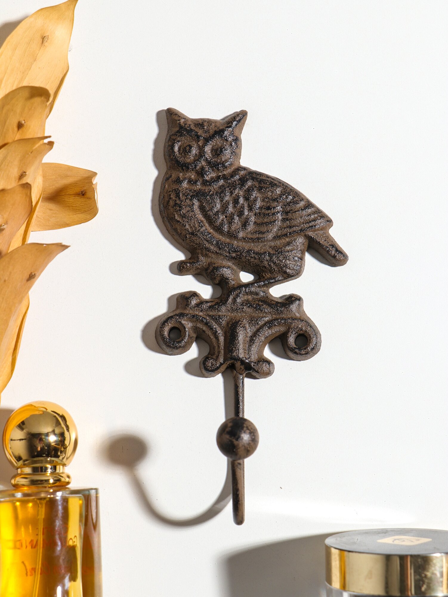Крючок настенный «Сова на ветке», ключница декоративная, чугун, 8×18×6 см