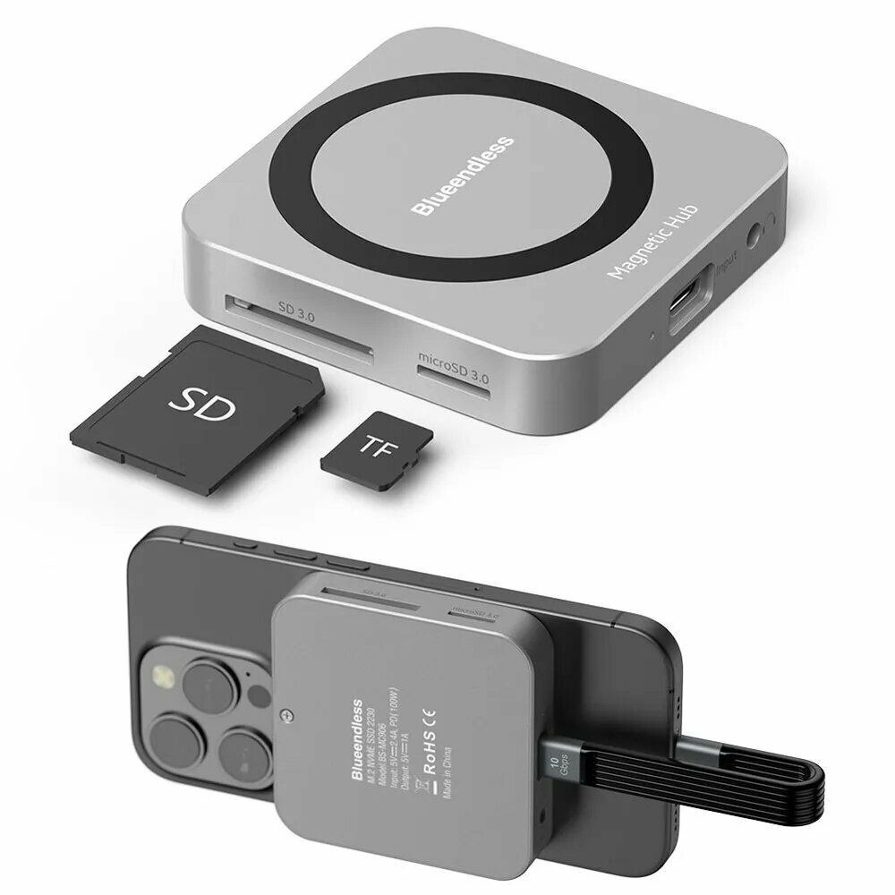 Магнитный корпус для SSD M.2 NVMe с хабом USB-C 3.2 и HDMI 4K60 Гц