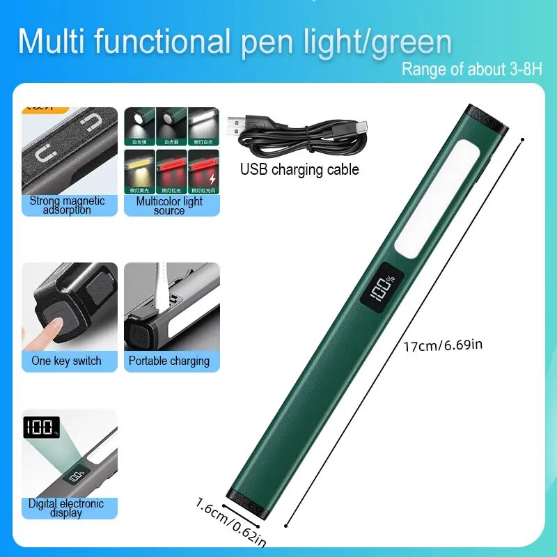 Портативный светодиодный фонарик-ручка W08 Зеленый, W08-Green