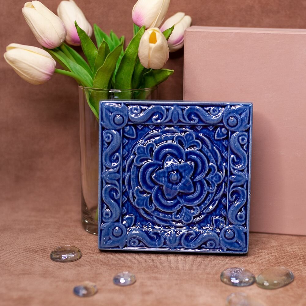 Изразец Чертополох одноцветный синий