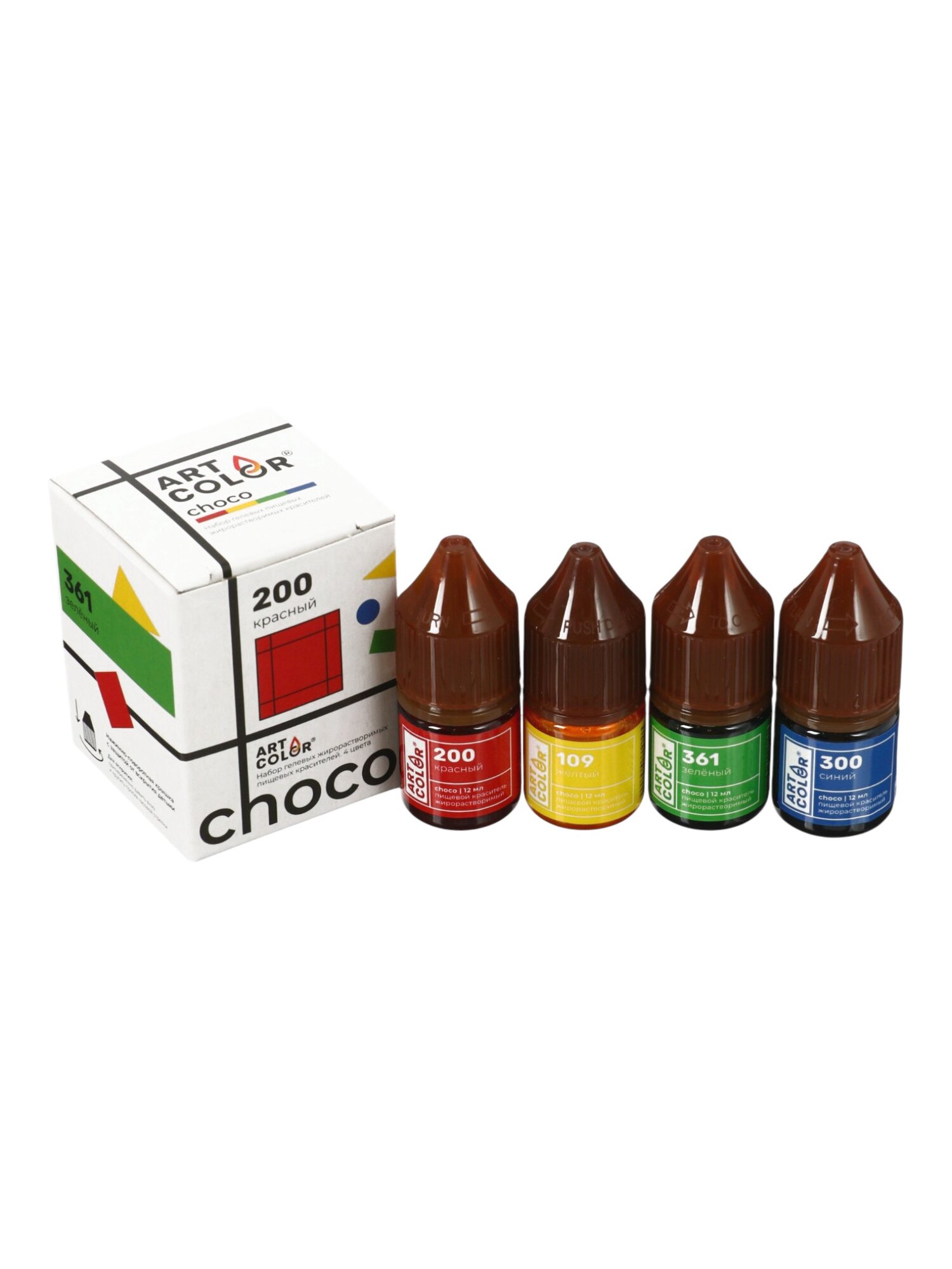 Набор гелевых жирорастворимых пищевых красителей Art Color choco, 4 цвета, 12 мл
