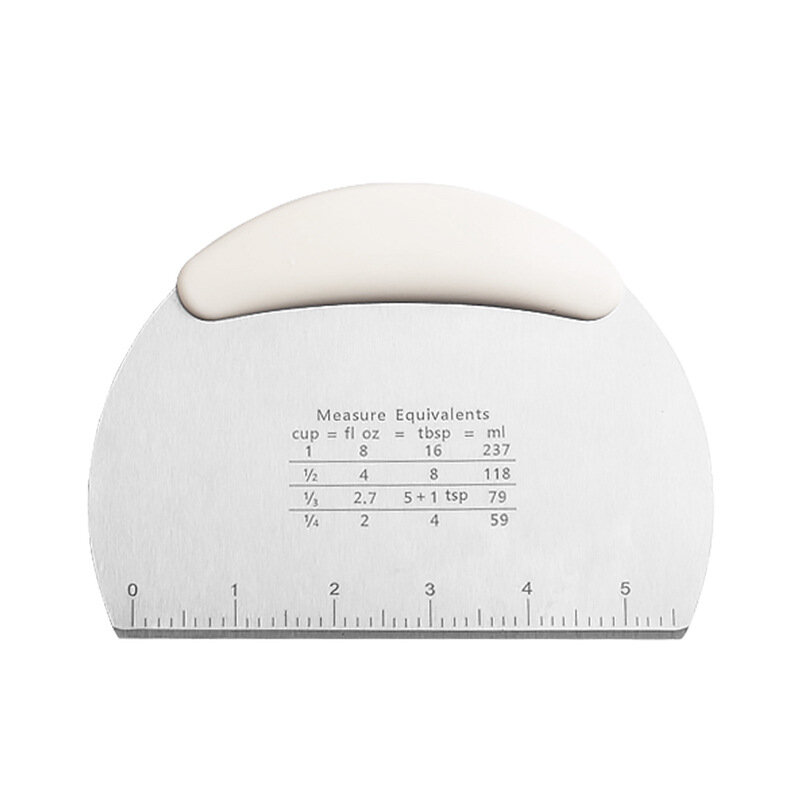 Полукруглый нож для теста из нержавеющей стали с измерительной шкалой, белая ручка для выпечки и приготовления теста,