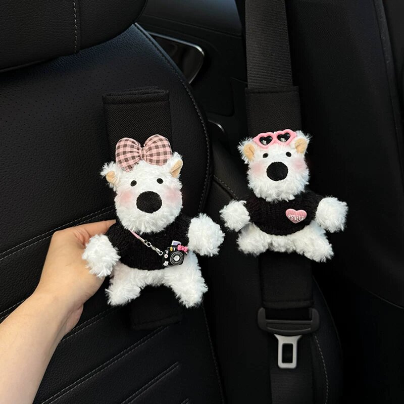 Заголовок на русском: West Highland Dog Theme Coffee Bow Black Sweater Car Seat Belt Protector