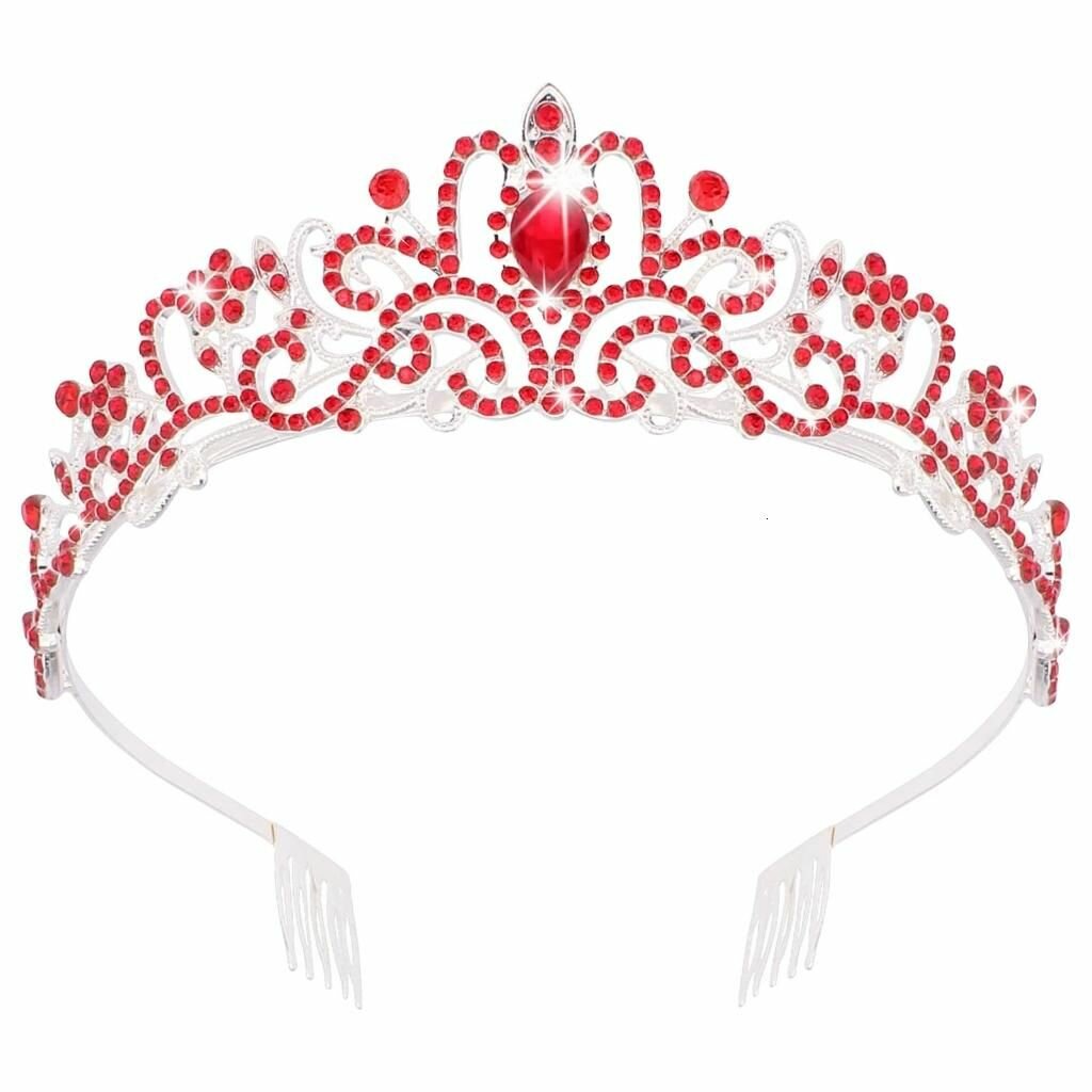 Модная тиара с камнями и гребнем, красный