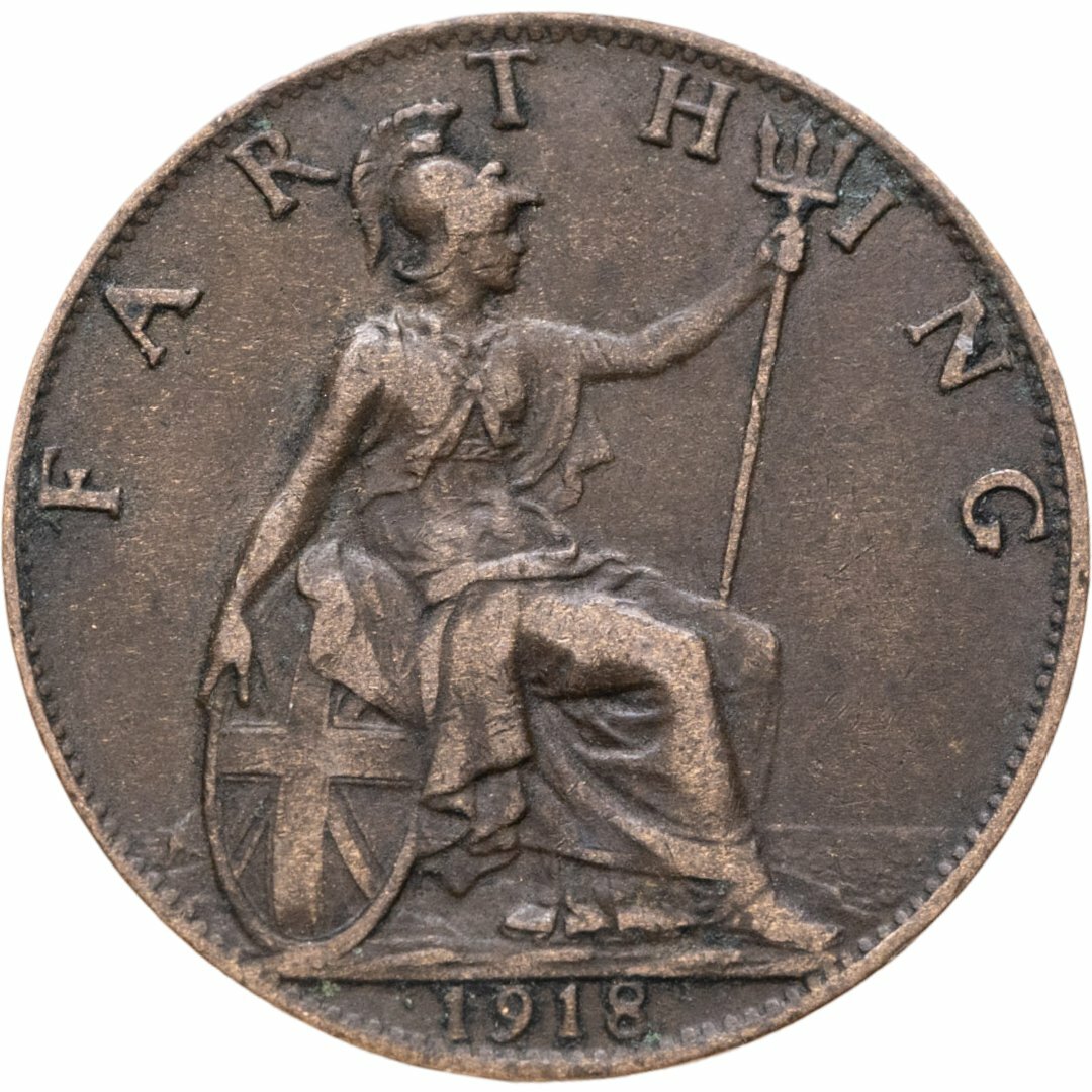 Великобритания 1 фартинг farthing 1918, Бронза, в сохранности VF-XF