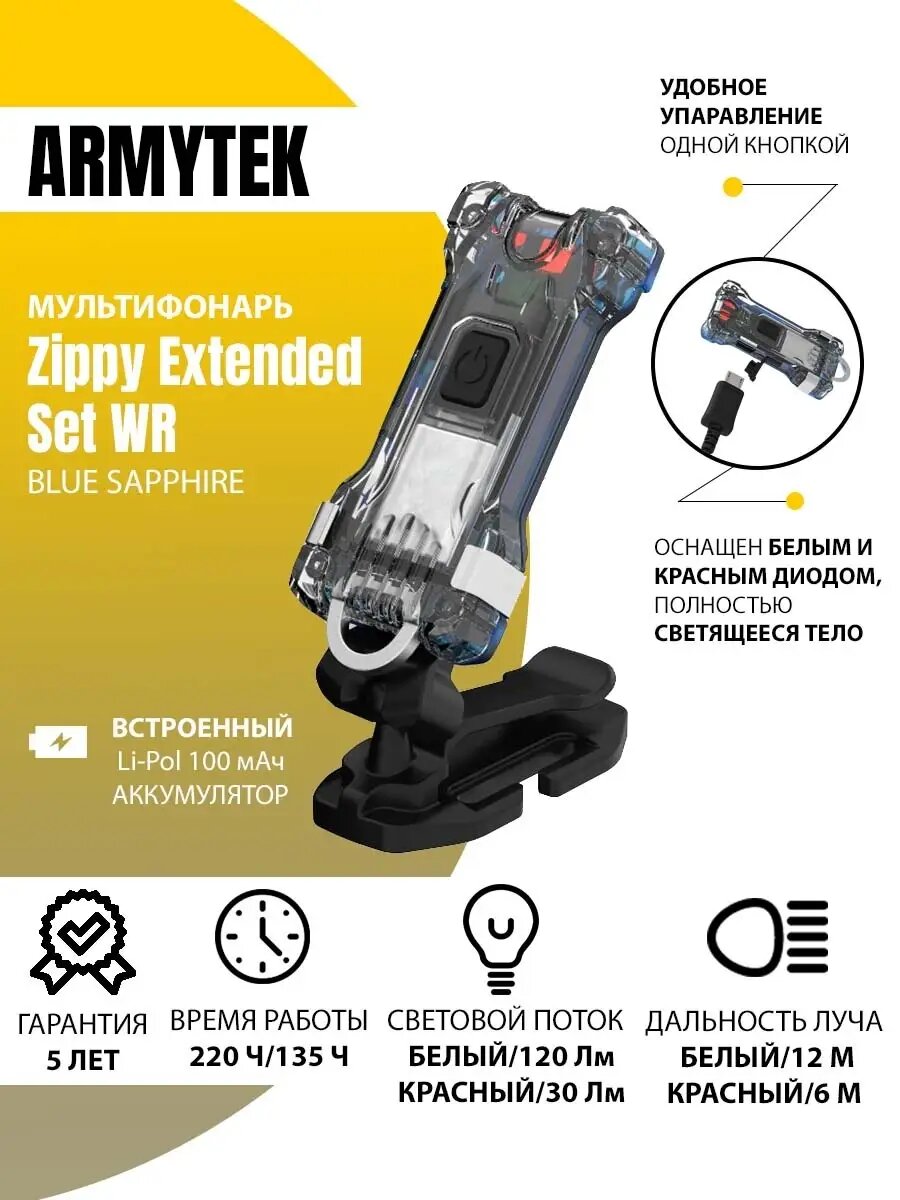 Фонарь налобный ручной светодиодный Zippy EXTENDED SET WR