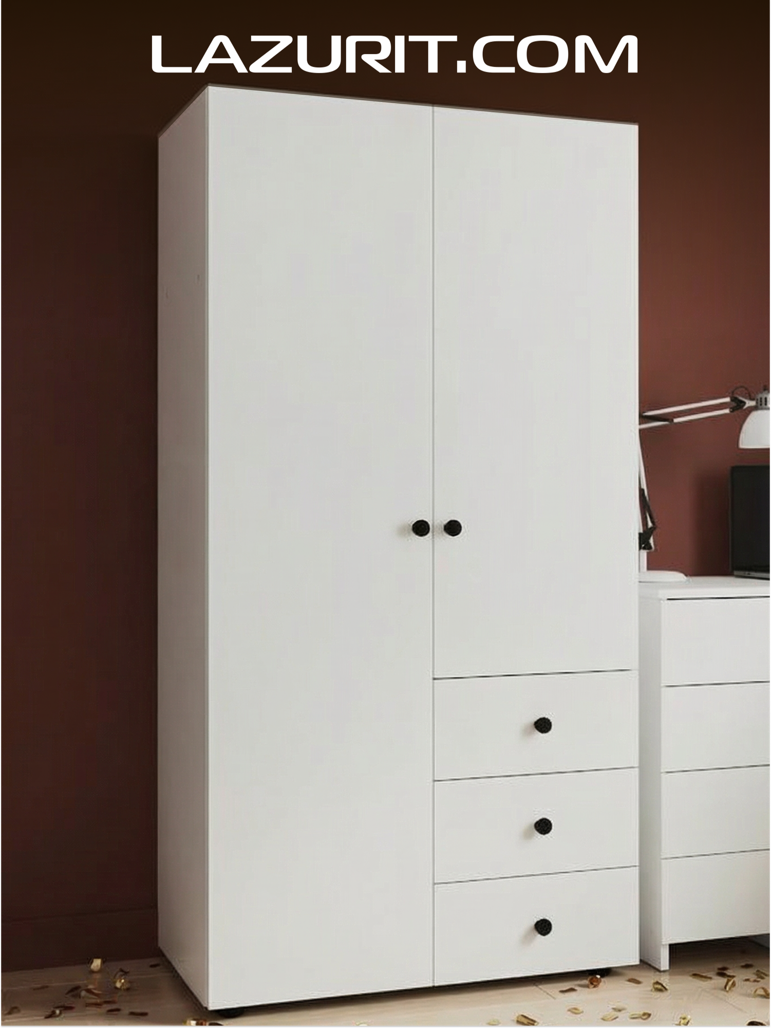 Шкаф для одежды в прихожую детскую спальню Lazurit Эльбрус белый шкаф распашной с ящиками полками вешалками 176х46х89 см