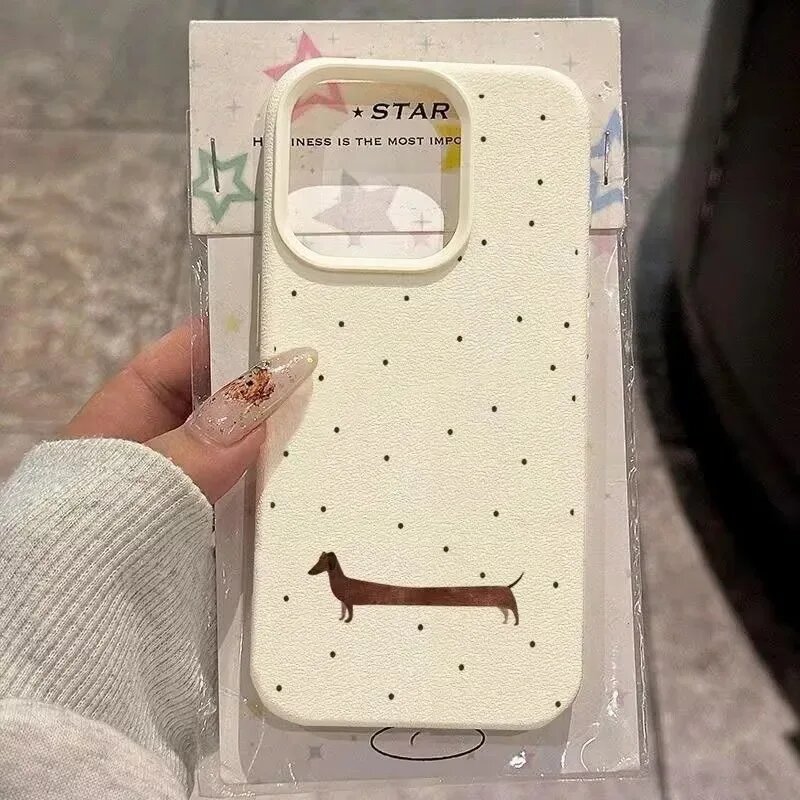 Черный чехол из мягкого ТПУ с узором в горошек и таксой для iPhone 17, Style 3, For iPhone 14 ProMAX