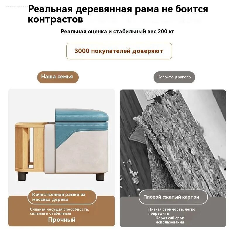 Табурет-скамейка для хранения, 1 шт, для прихожей/спальни/детской, бежевый, 40х28х28 см — фото 1