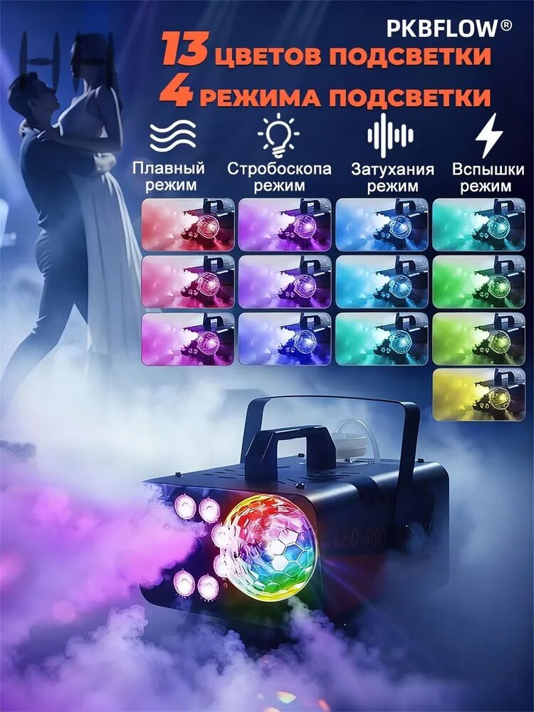 Генератор спецэффектов PKBFLOW LED-600 для вечеринок, дымогенератор с лазерным проектором, черный — фото 1