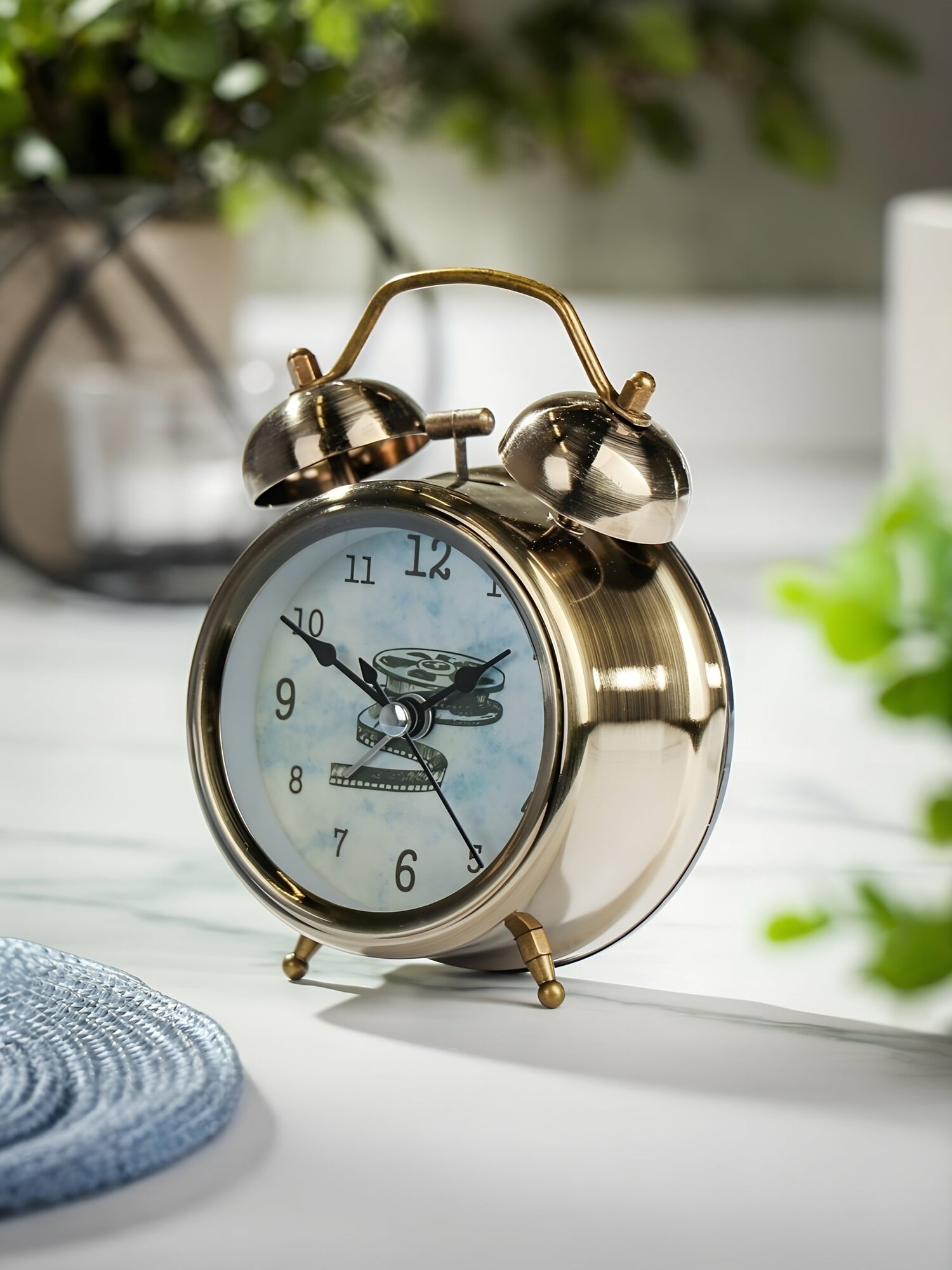 Настольные часы-будильник металл стекло коричневые Y070 8х12 см