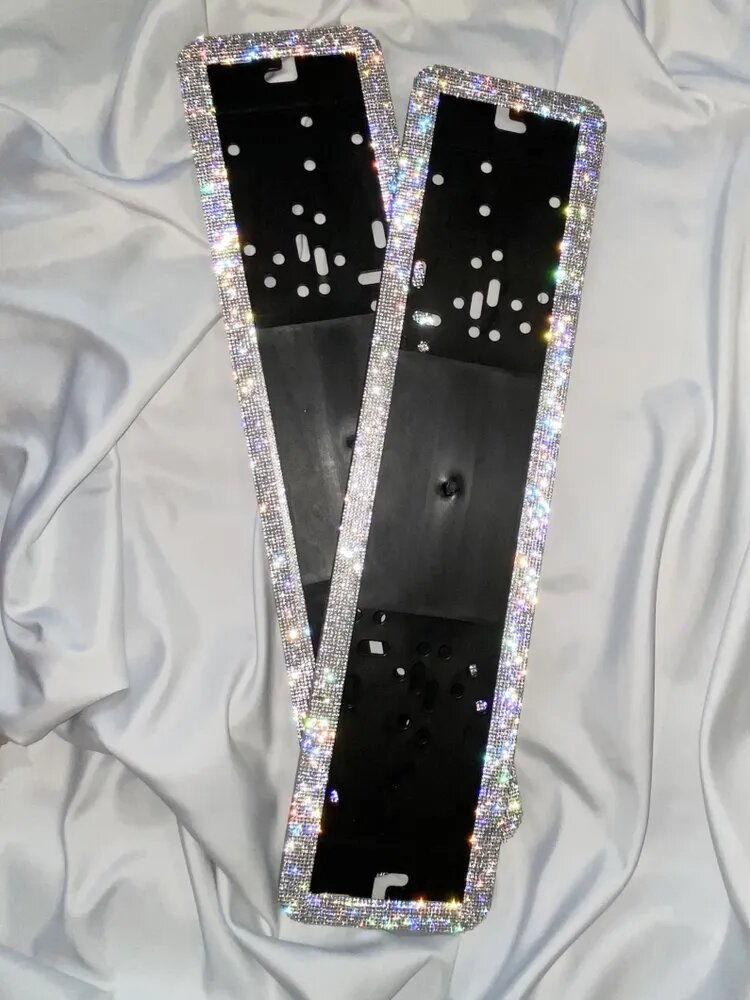 Рамка номера со стразами для легковых авто, 2 шт, нержавеющая сталь, серебристый цвет, белый, для подарка