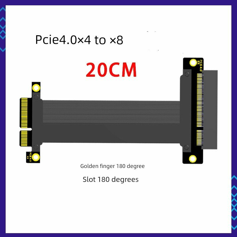 Кабель-удлинитель PCI-E 4.0 x4 в x8 с двойными 180-градусными изгибами, длина 20 см для расширения PCIe Gen4 10G