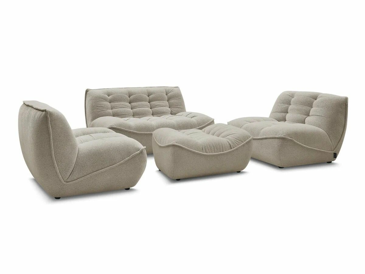 SERENA модульный прямой диван с 2 одноместными каминными креслами и 1 двухместным каминным креслом с пуфиком