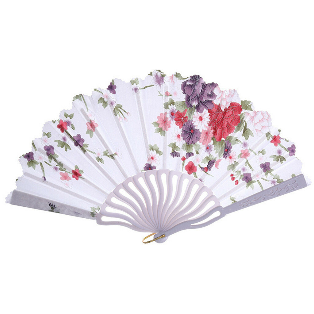 Веер складной "Нет бренда", ручной, тканевый, белый, высота 2 см