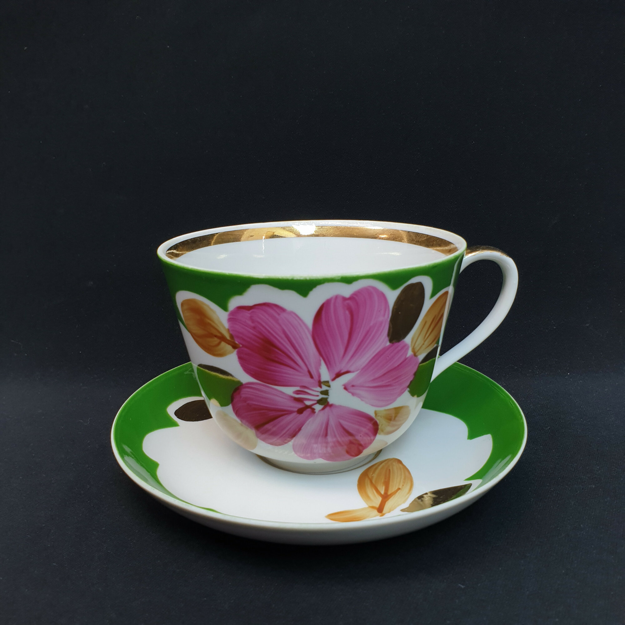 Винтажная чайная пара Агашки гигант Дулево фарфор роспись 500 мл СССР