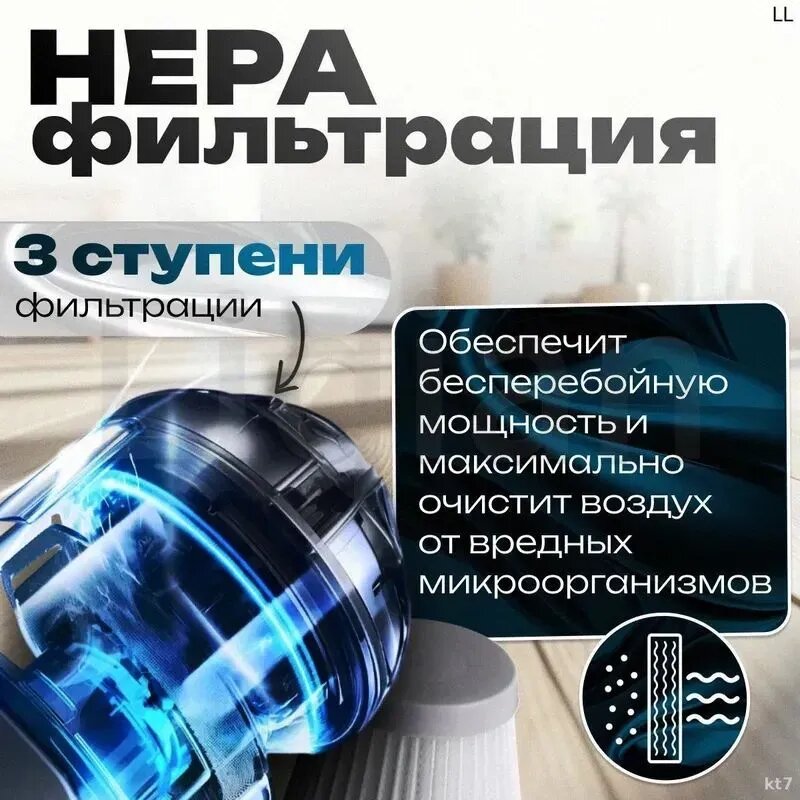 Бытовой ручной пылесос синий, мощный 2000Вт, контейнер 3.5л, телескопическая труба — фото 1