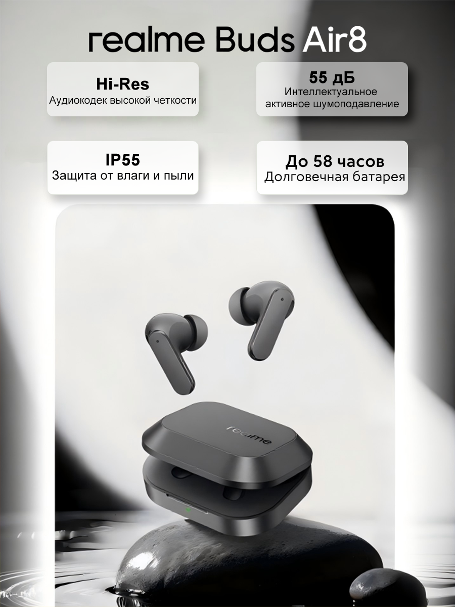 Беспроводные наушники realme Buds Air 8, глобальная версия, Серый