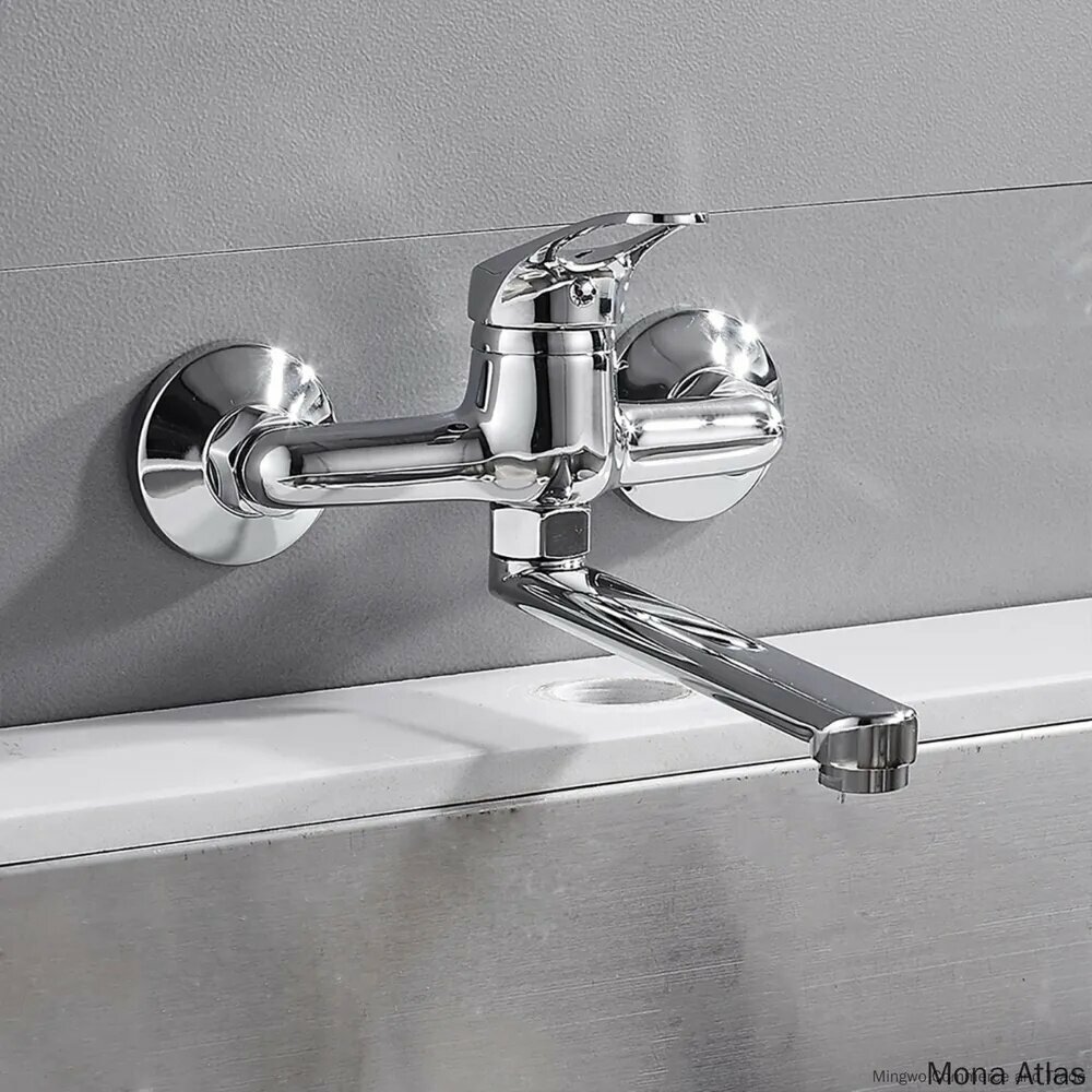 Настенный однорычажный смеситель с удлиненным поворотным изливом для кухонной мойки и раковины, универсальный премиум кран для горячей и холодной воды в ванную комнату или дачу