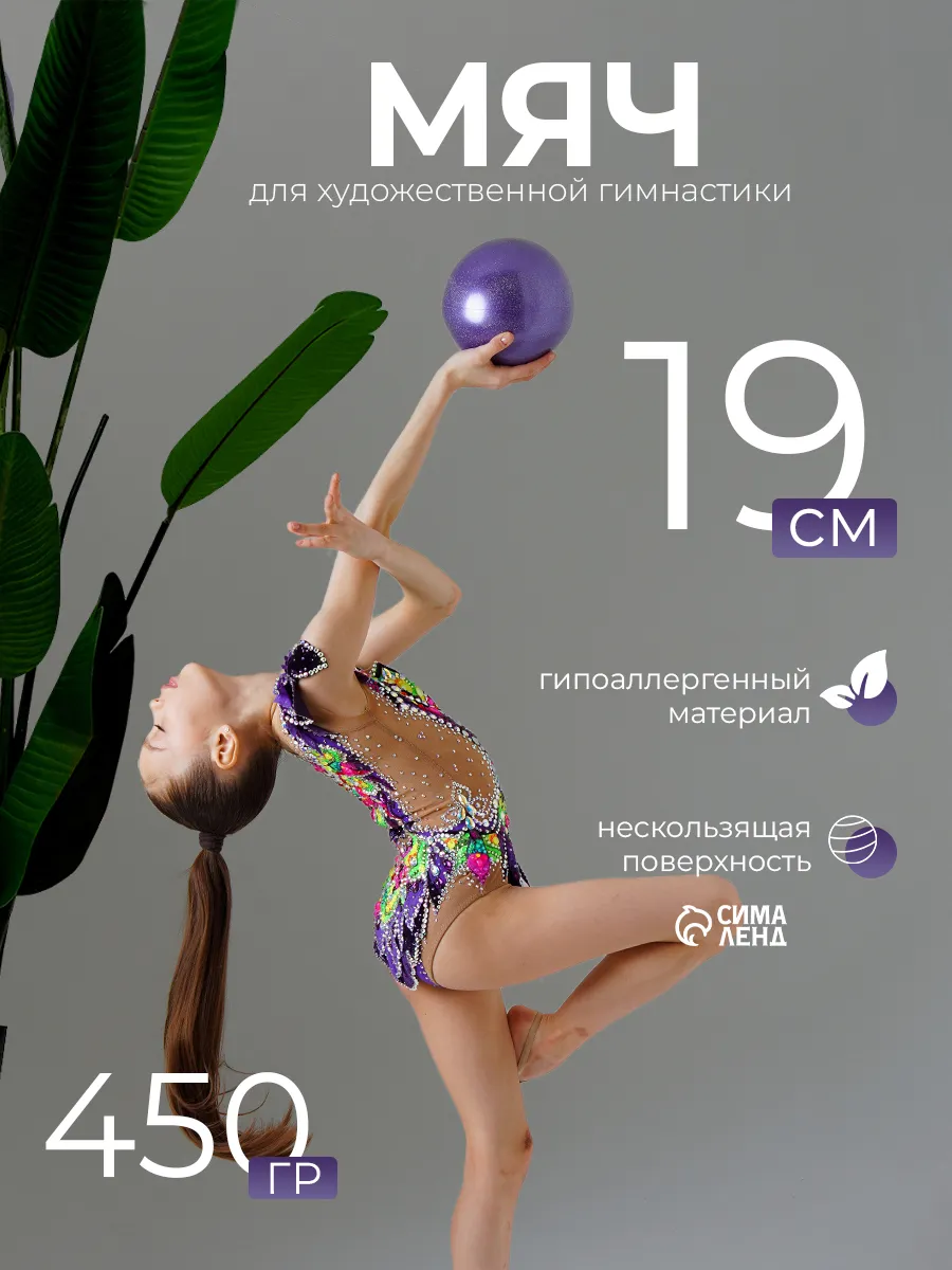 Мяч для художественной гимнастики Металлик, диаметр 19 см, цвет фиолетовый